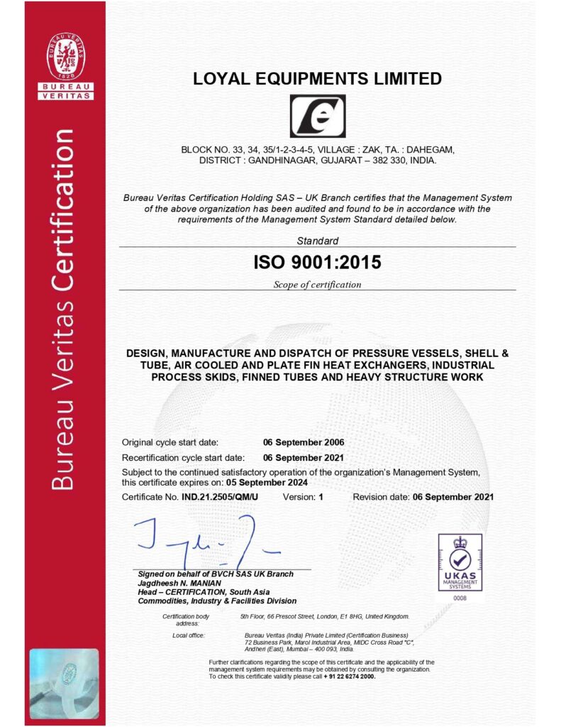 Certifications – L0YAL equipments limited.