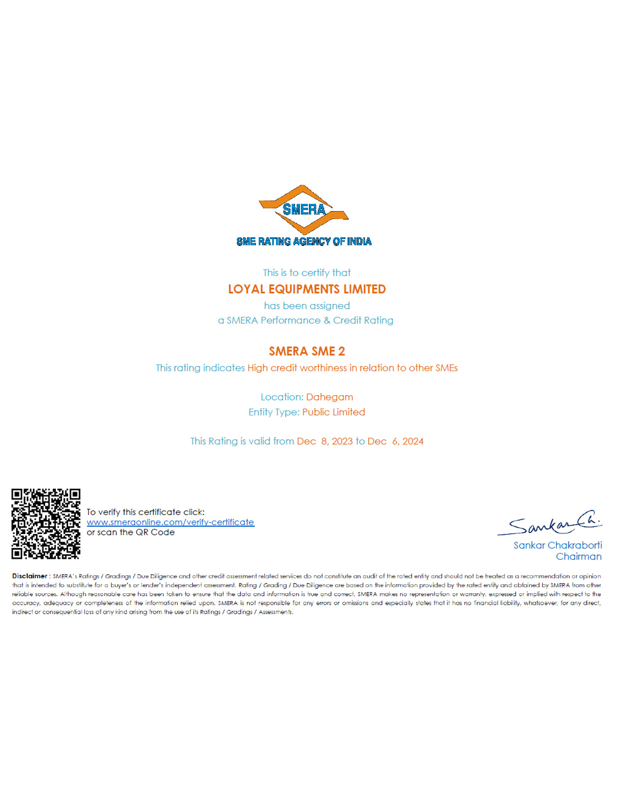 Certifications – L0YAL equipments limited.