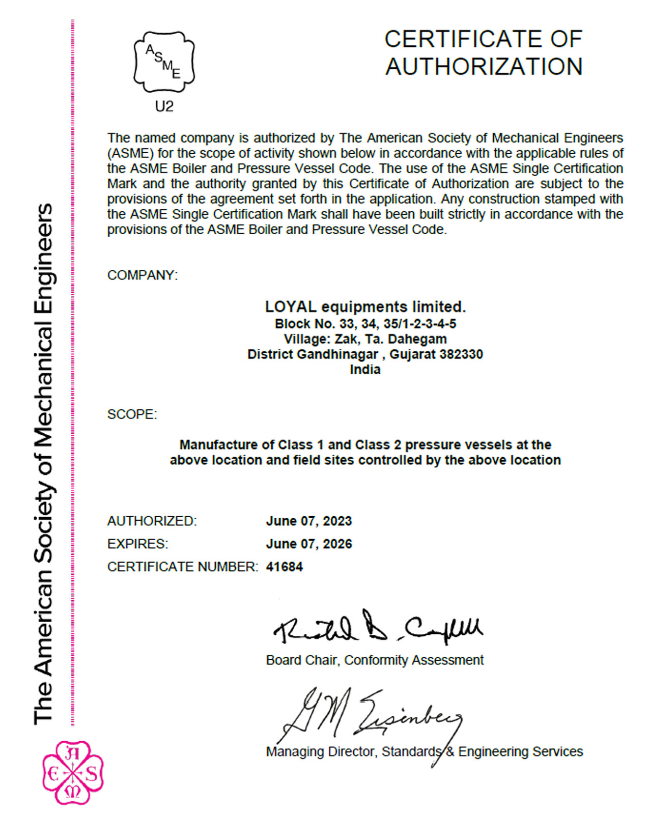Certifications – L0YAL equipments limited.